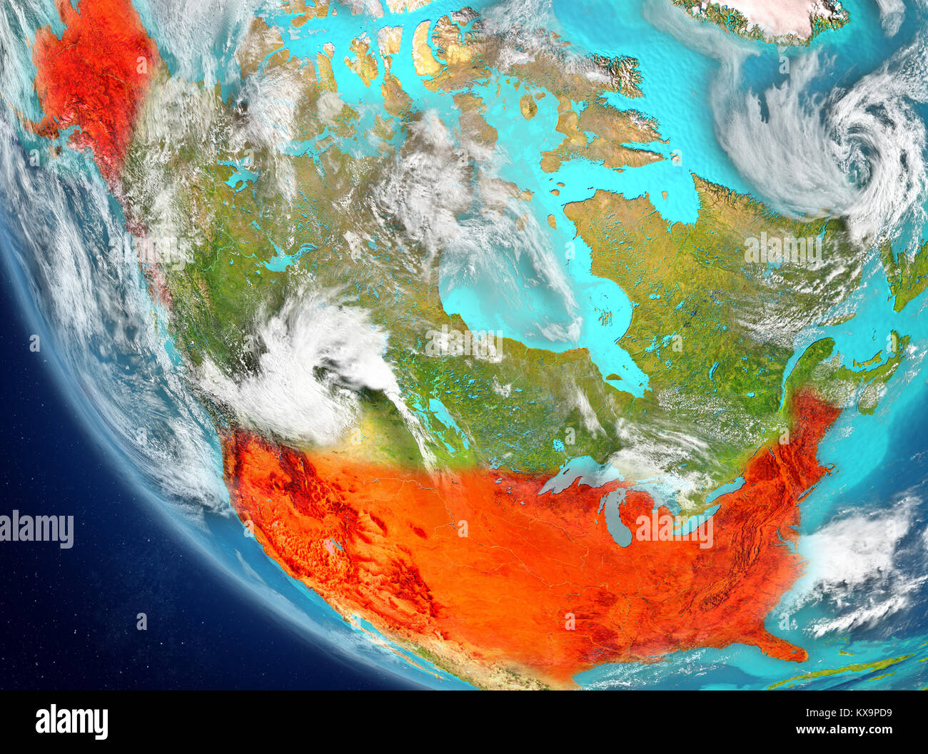 USA from orbit of planet Earth with highly detailed surface textures ...