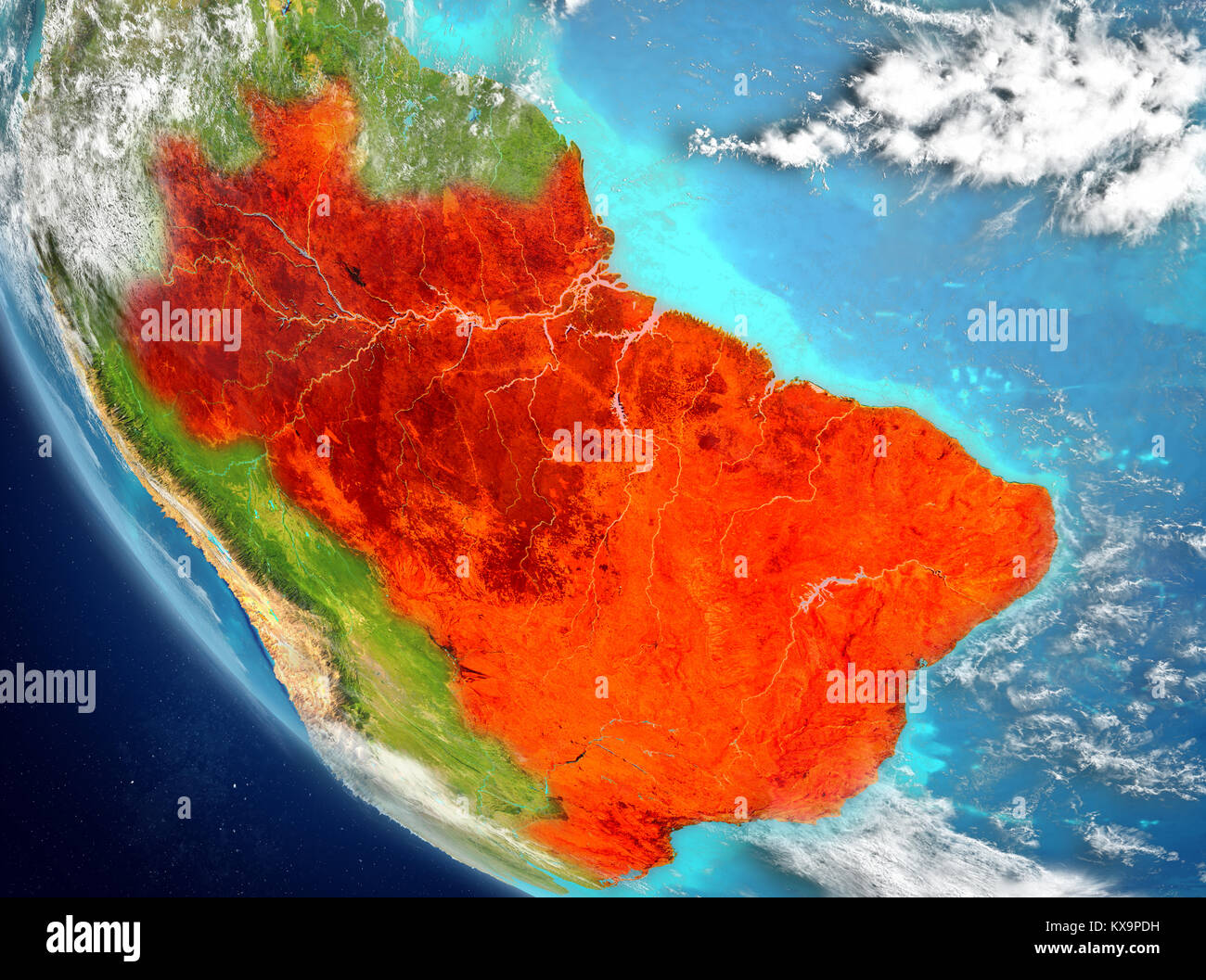 Brazil from orbit of planet Earth with highly detailed surface textures ...