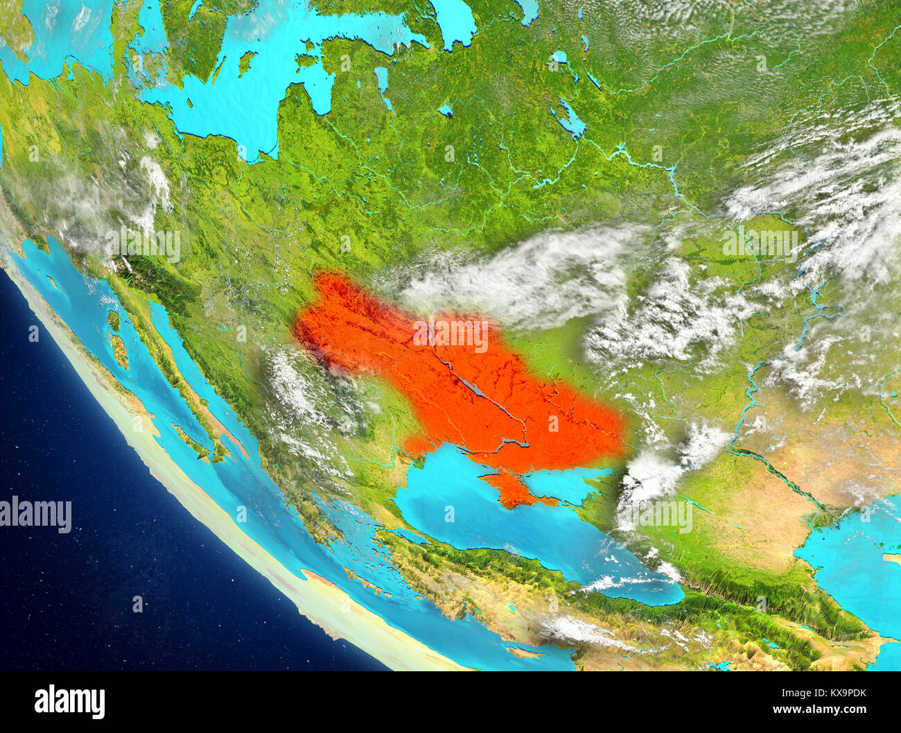 Ukraine from orbit of planet Earth with highly detailed surface ...