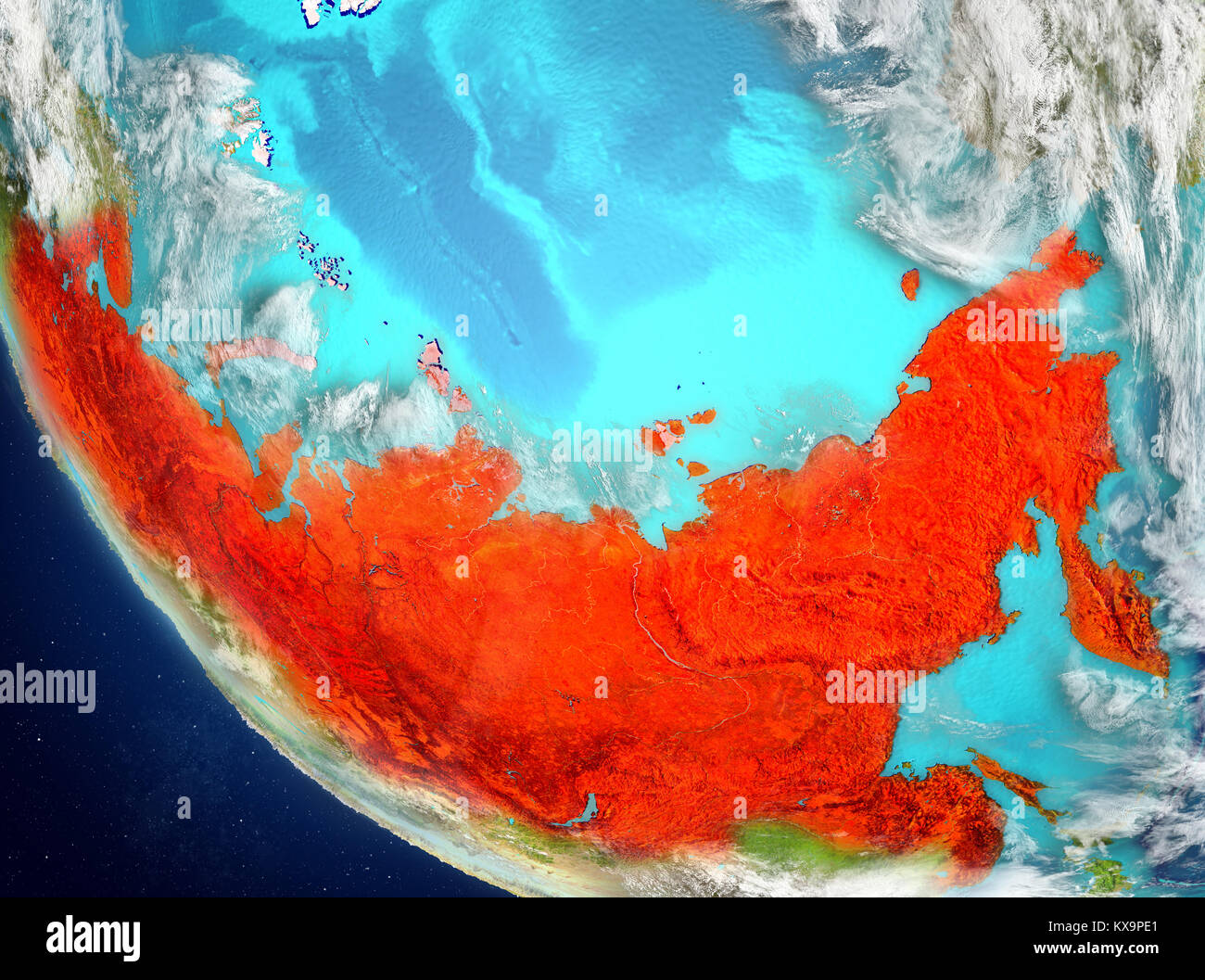 Russia from orbit of planet Earth with highly detailed surface textures ...