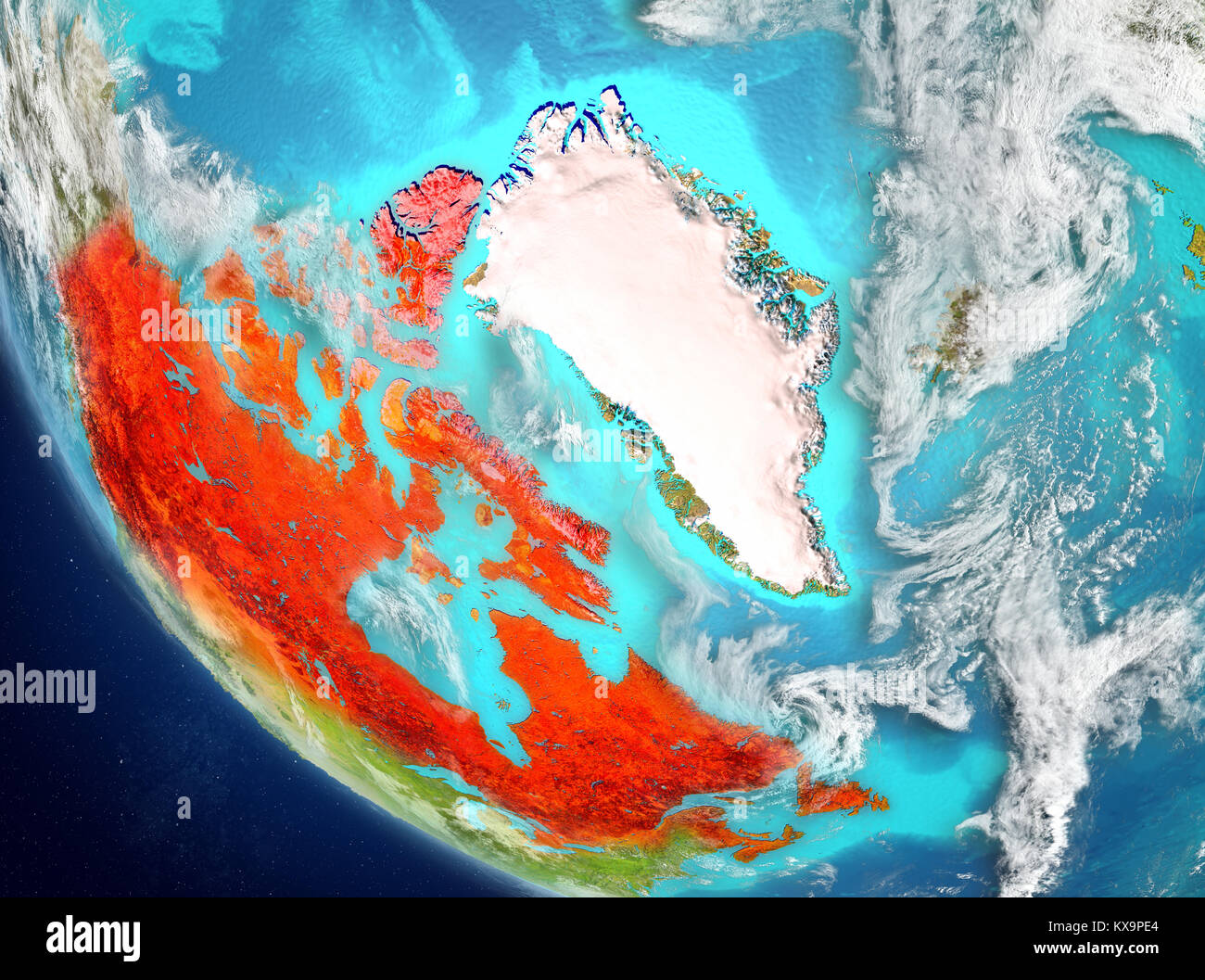 Canada from orbit of planet Earth with highly detailed surface textures ...