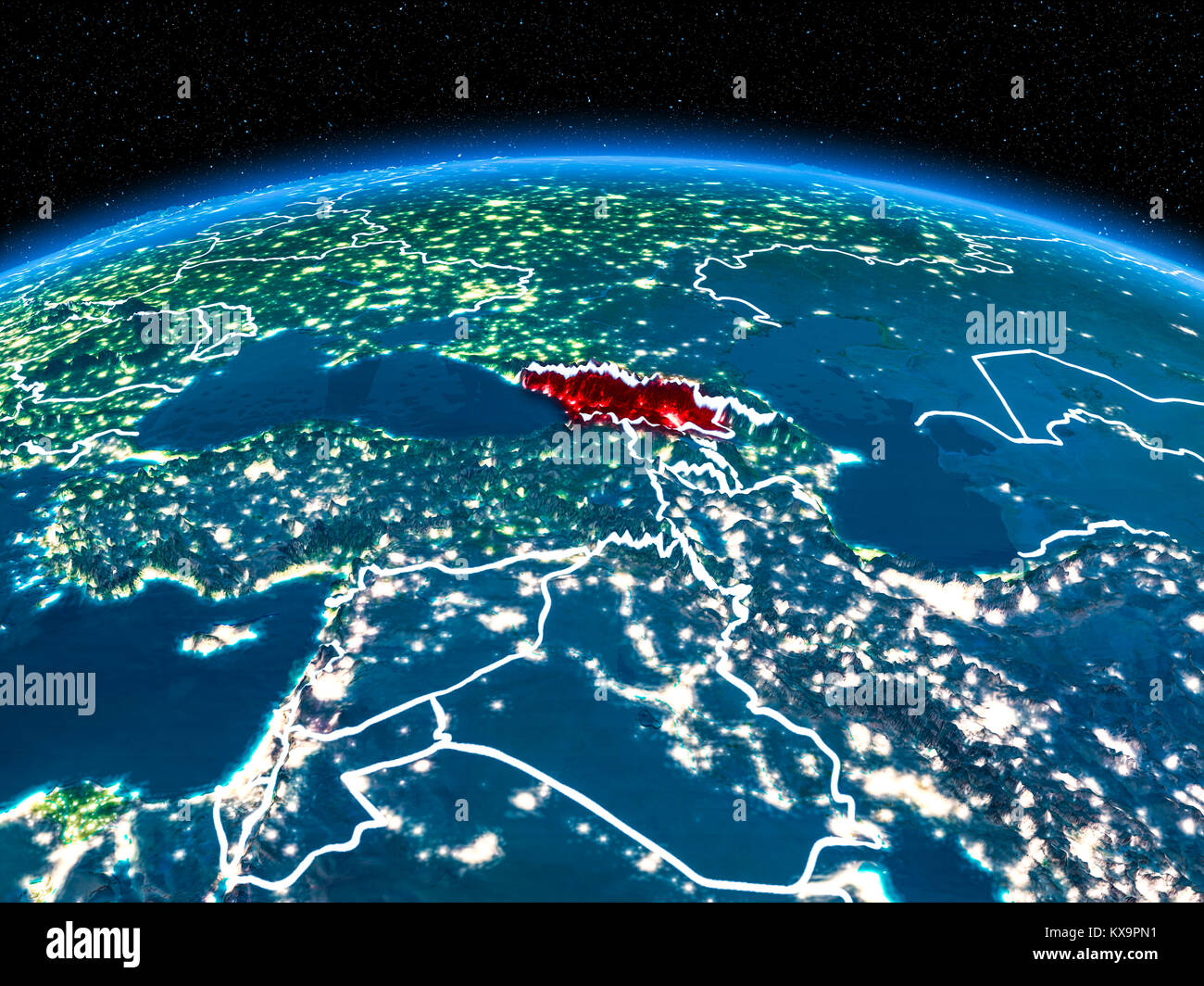 Orbit view of Georgia highlighted in red with visible borderlines and ...