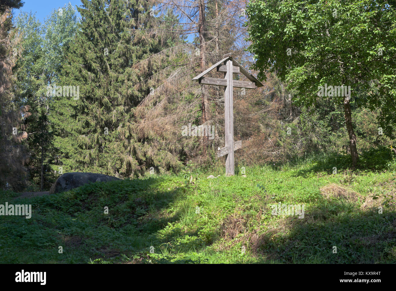 Worship cross on mountain Maura in the Vologda region, Russia Stock ...