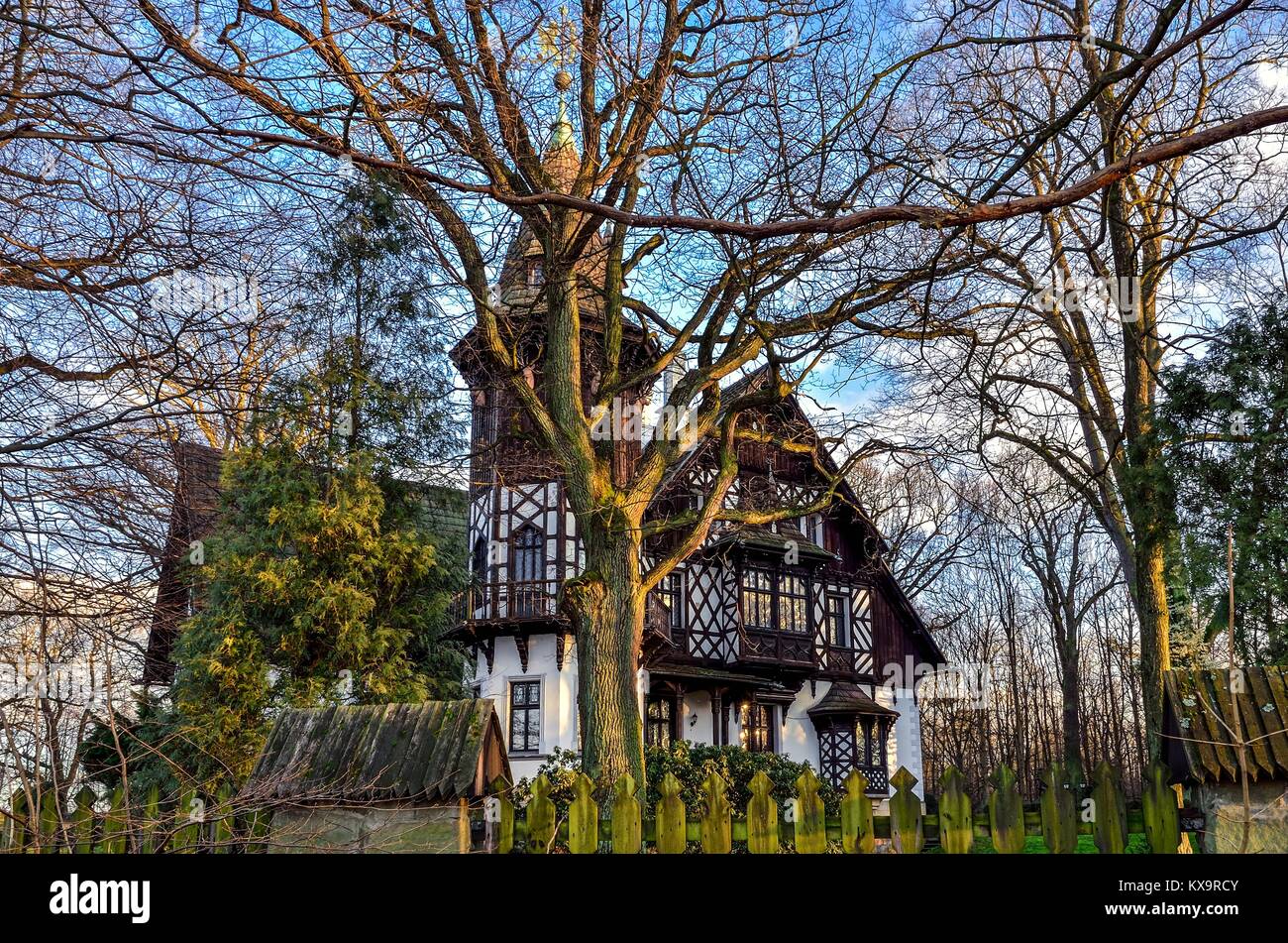 KOBIOR, POLAND - DECEMBER 27, 2017: Historic Hunting Palace in Promnice ...