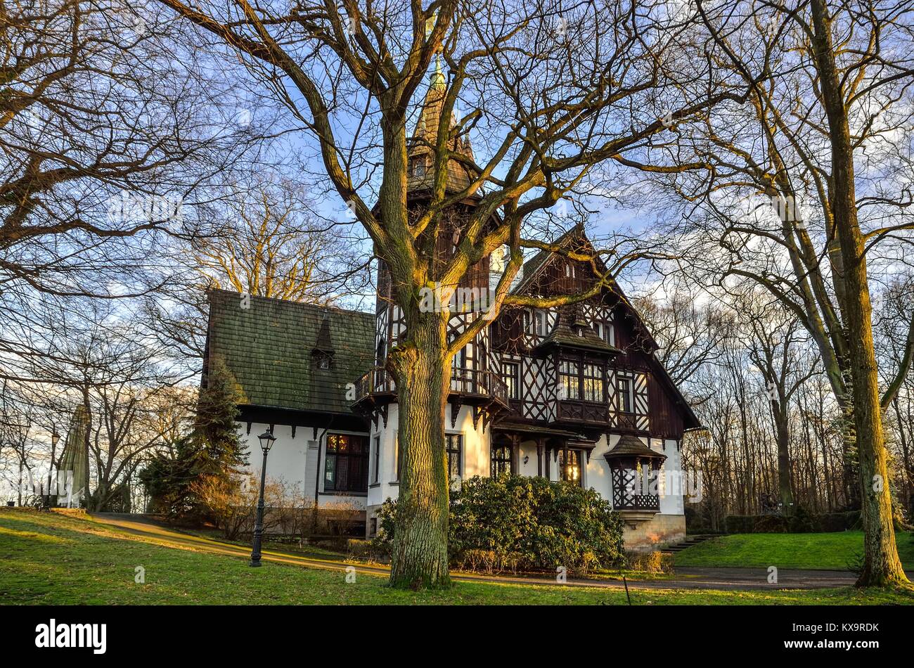 KOBIOR, POLAND - DECEMBER 27, 2017: Historic Hunting Palace in Promnice ...