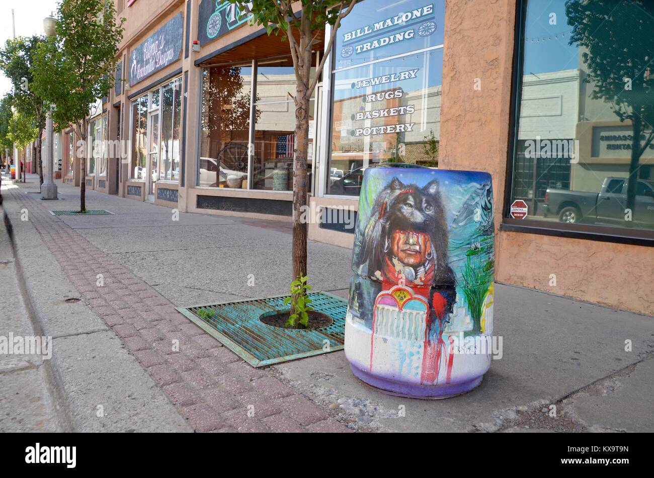 trash cans painted with tribal indian images gallup new mexico Stock ...