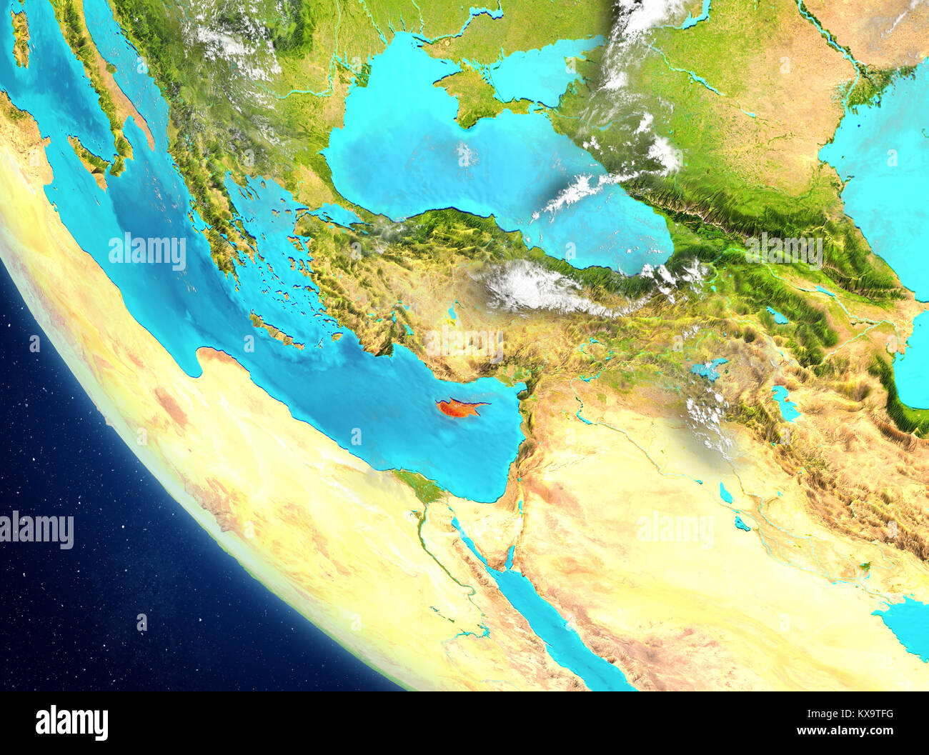 Cyprus from orbit of planet Earth with highly detailed surface textures ...