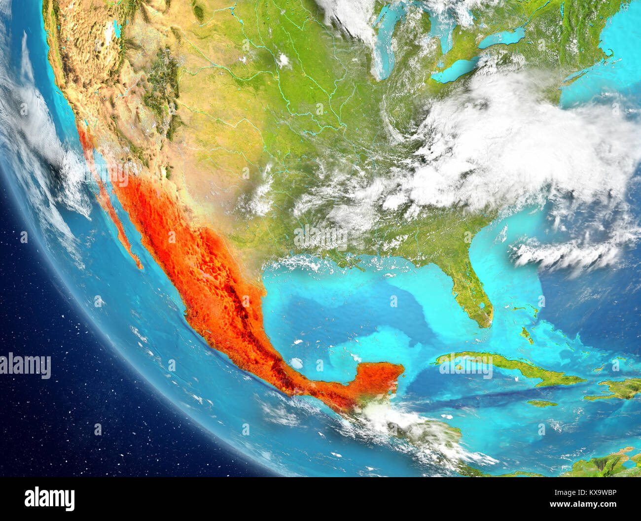 Mexico from orbit of planet Earth with highly detailed surface textures ...