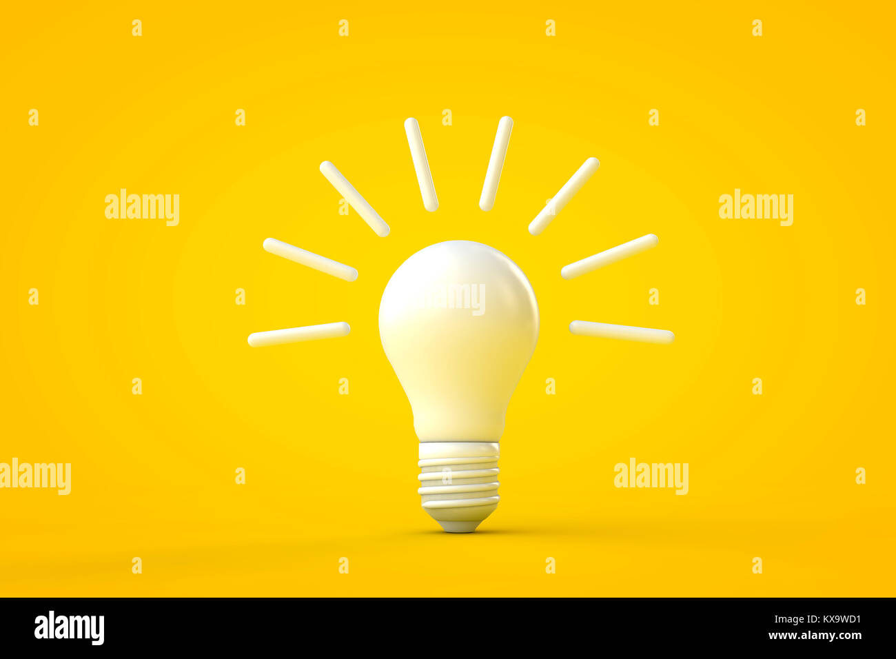 White lightbulb against a yellow background, bright idea concept. 3D ...