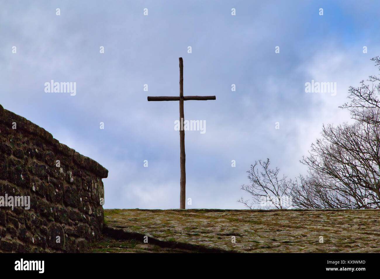 Wooden giant Catholic cross on Panoramic terrace Stock Photo - Alamy