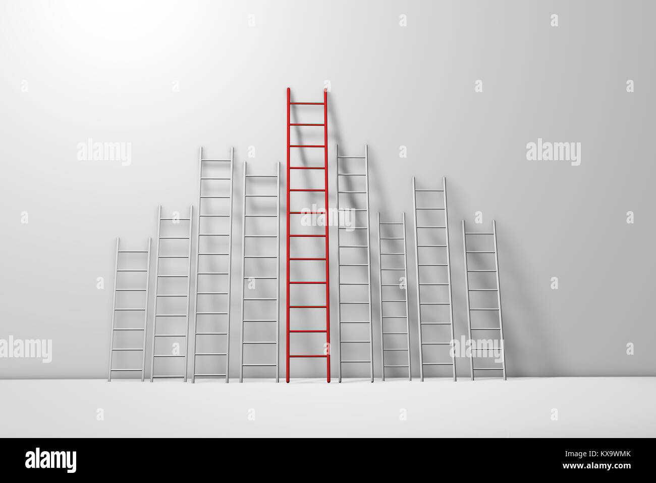 Step ladders against a wall. Growth, future, development concept. 3D ...
