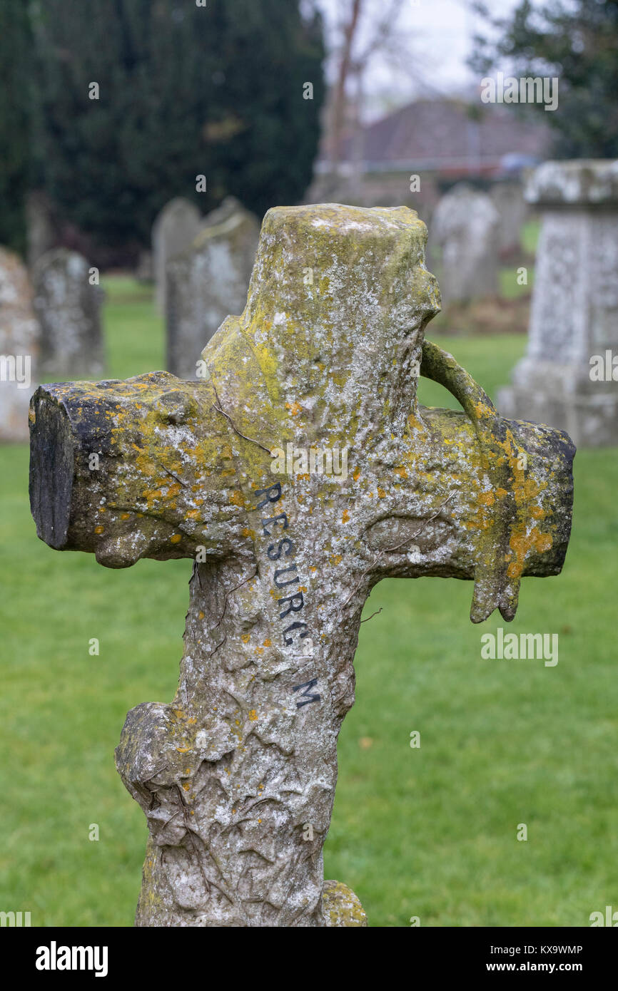 Stone grave cross in Trowbridge General Cemetery. Resurgam carved at ...