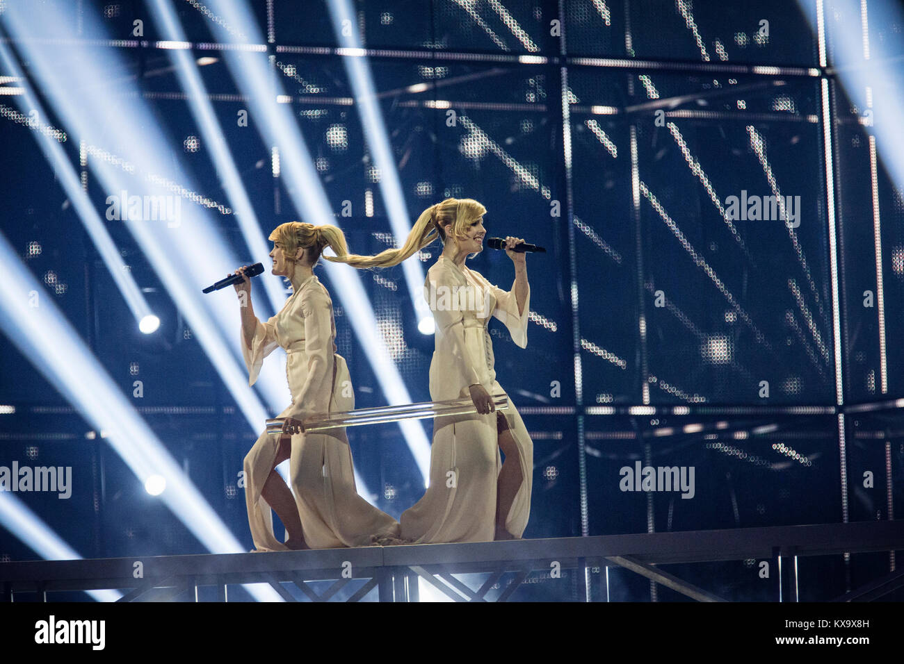 The Russian twin sisters Tolmachevy, Anastasiya and Maria, perform ...