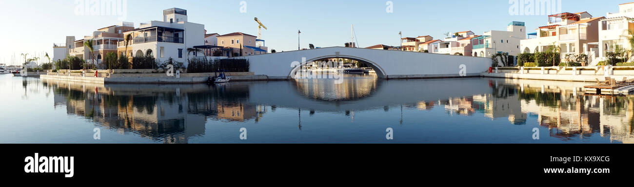 LIMASSOL, CYPRUS - 13 October 2017 Buildings and bridge in Marina Stock ...