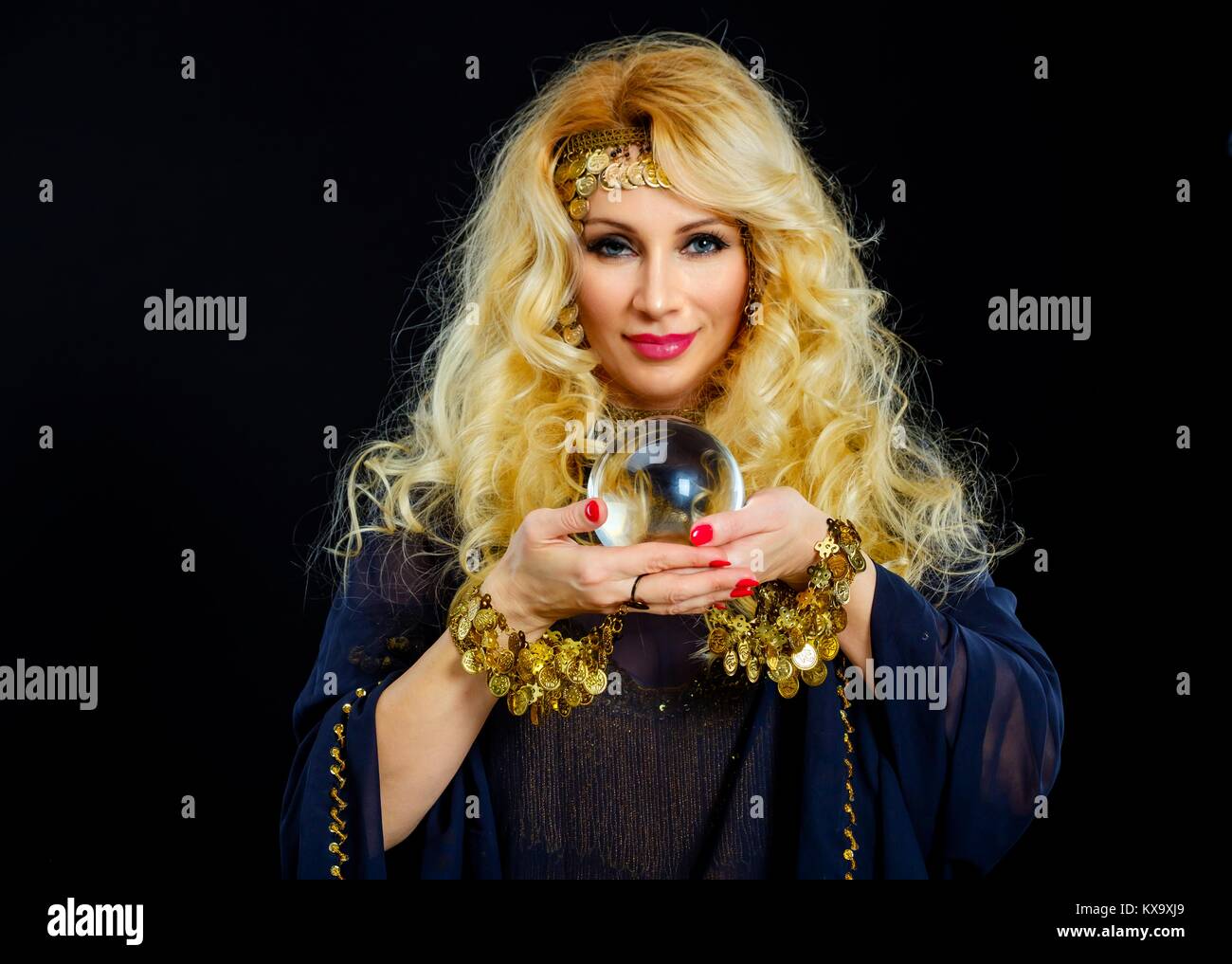 Fortune teller woman reading future magical crystal ball hi-res stock ...