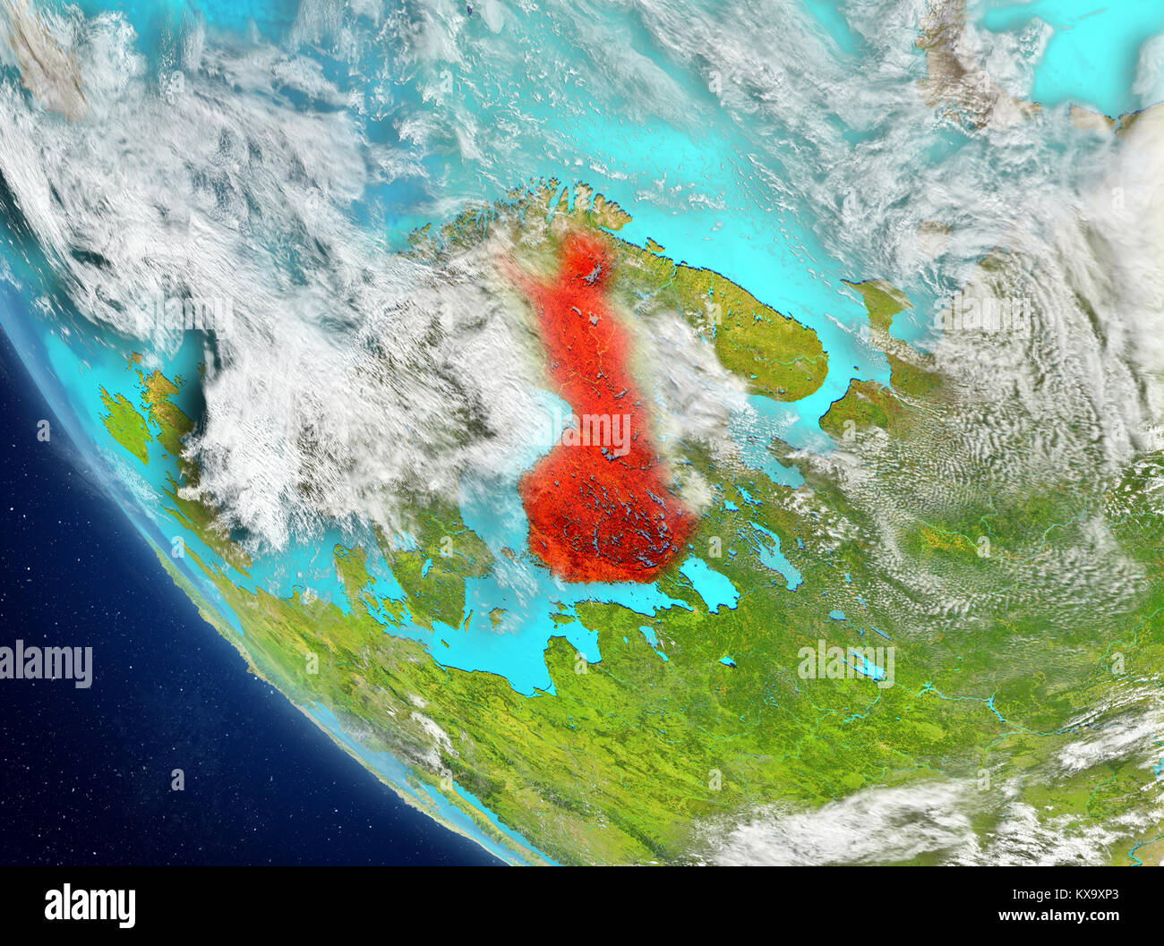 Finland from orbit of planet Earth with highly detailed surface ...