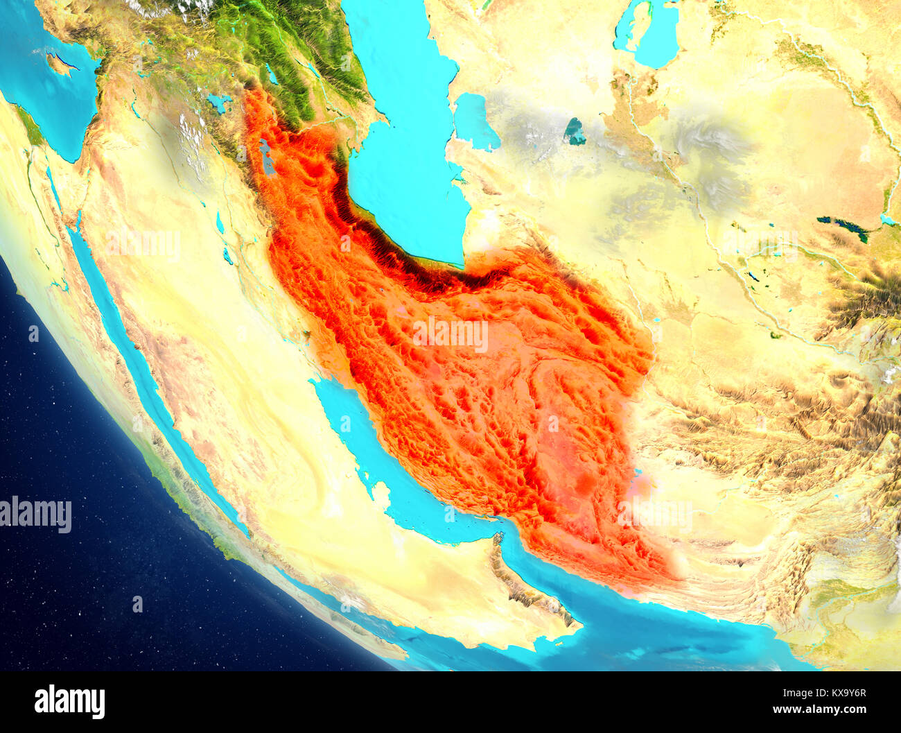 Iran from orbit of planet Earth with highly detailed surface textures ...