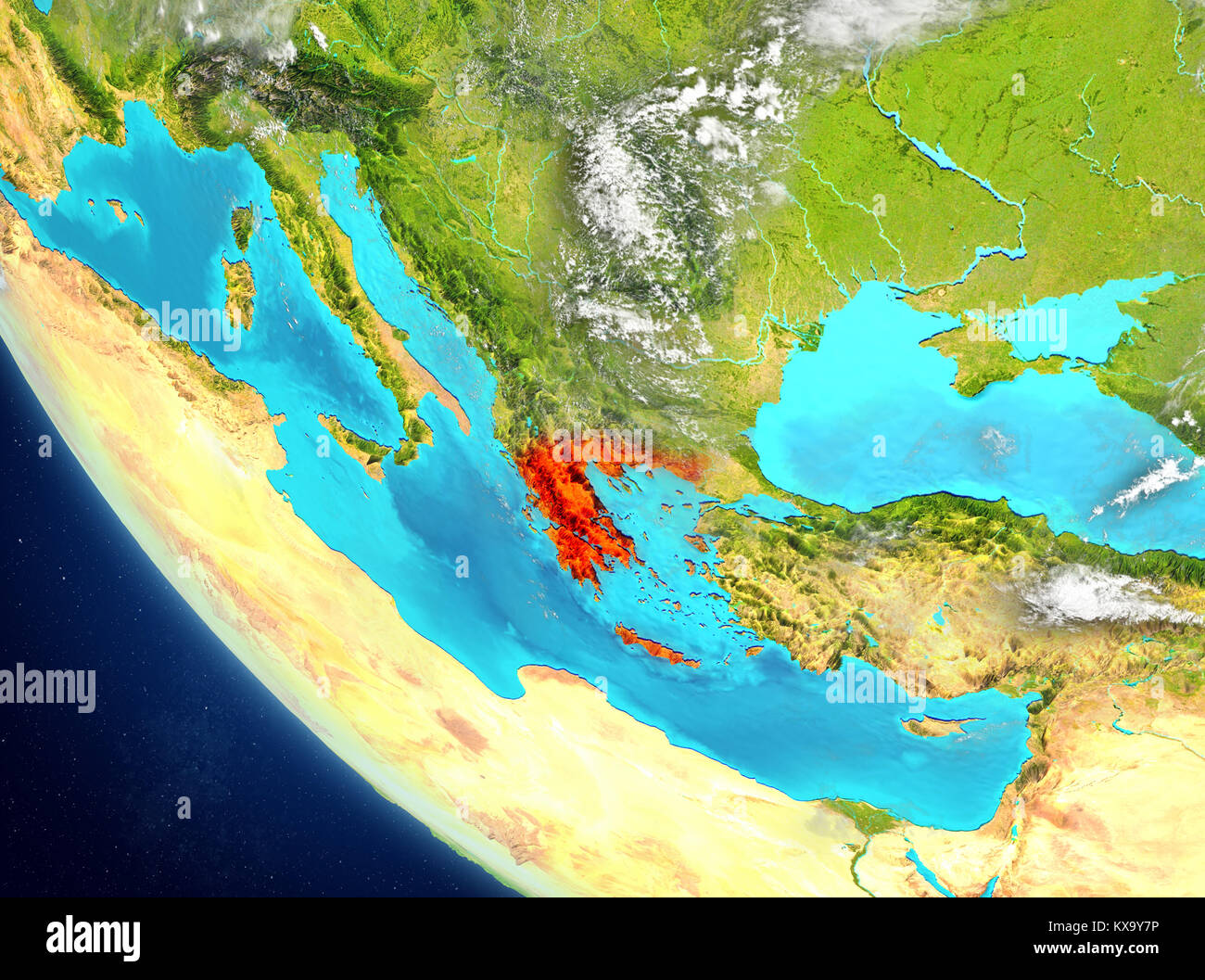 Greece from orbit of planet Earth with highly detailed surface textures ...