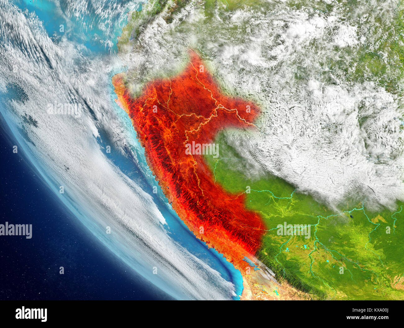 Peru from orbit of planet Earth with highly detailed surface textures ...