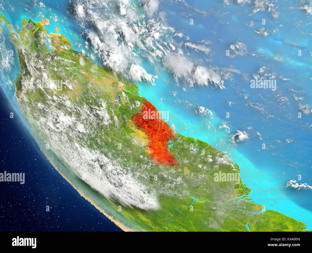 Guyana from orbit of planet Earth with highly detailed surface textures ...