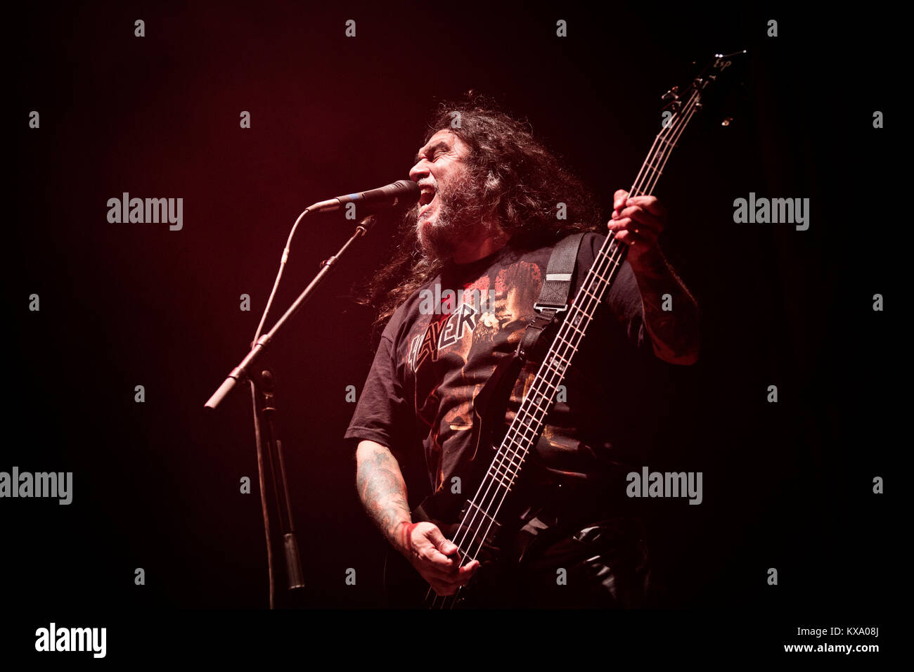 The American trash metal band Slayer performs a live concert at the ...