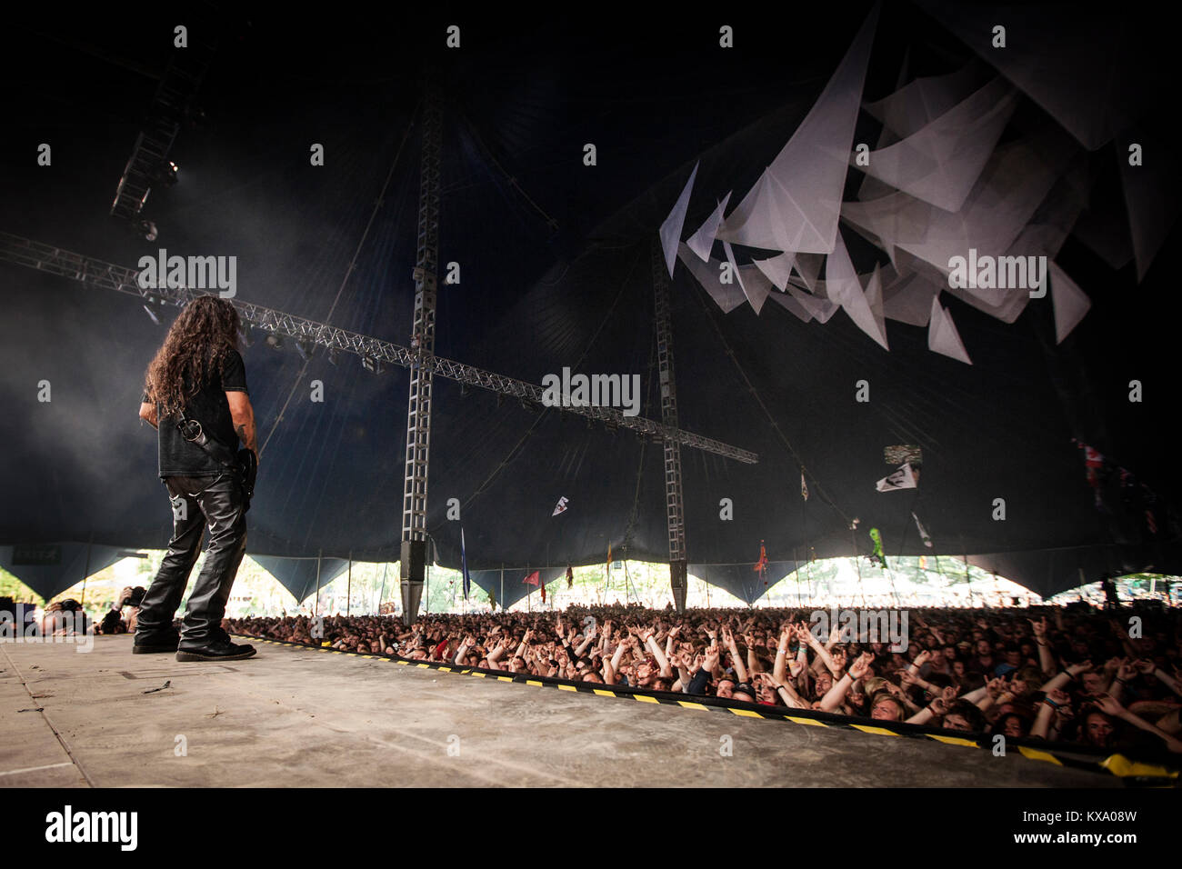 The American thrash metal band Slayer performs a live concert at the ...