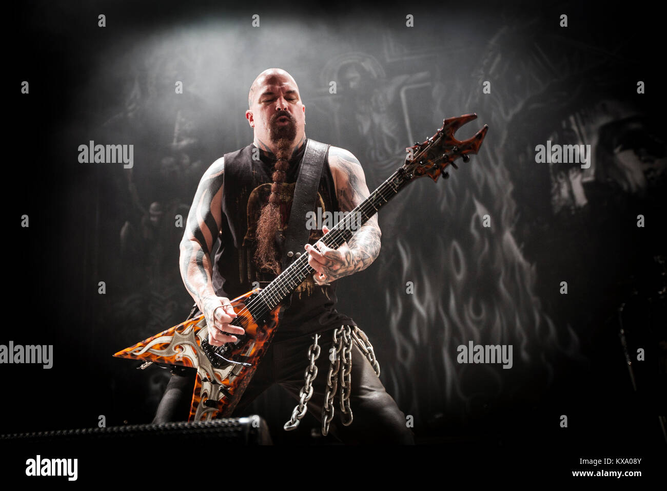 The American thrash metal band Slayer performs a live concert at the ...