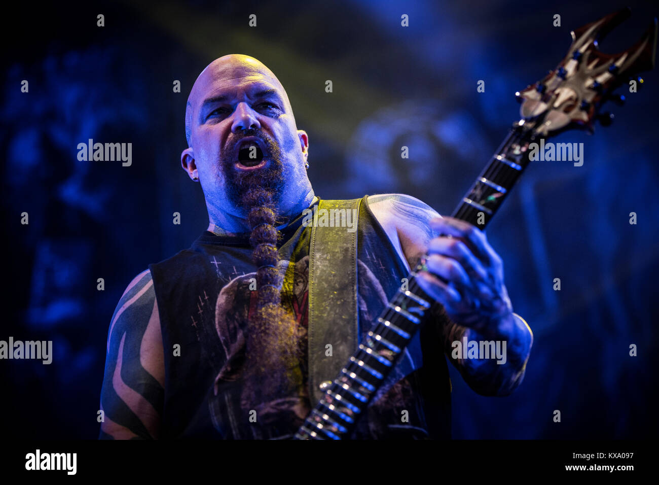 The American thrash metal band Slayer performs a live concert at the ...