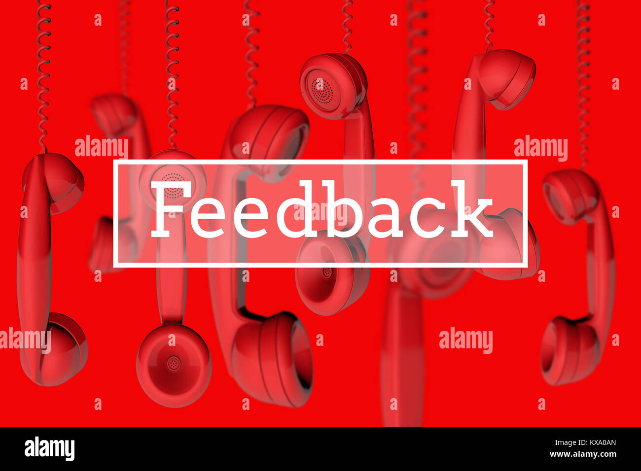 Hanging telephone handsets customer support message. 3D rendering Stock ...
