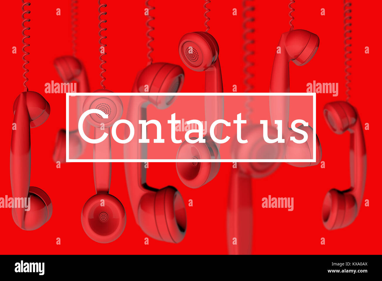 Hanging telephone handsets customer support message. 3D rendering Stock ...