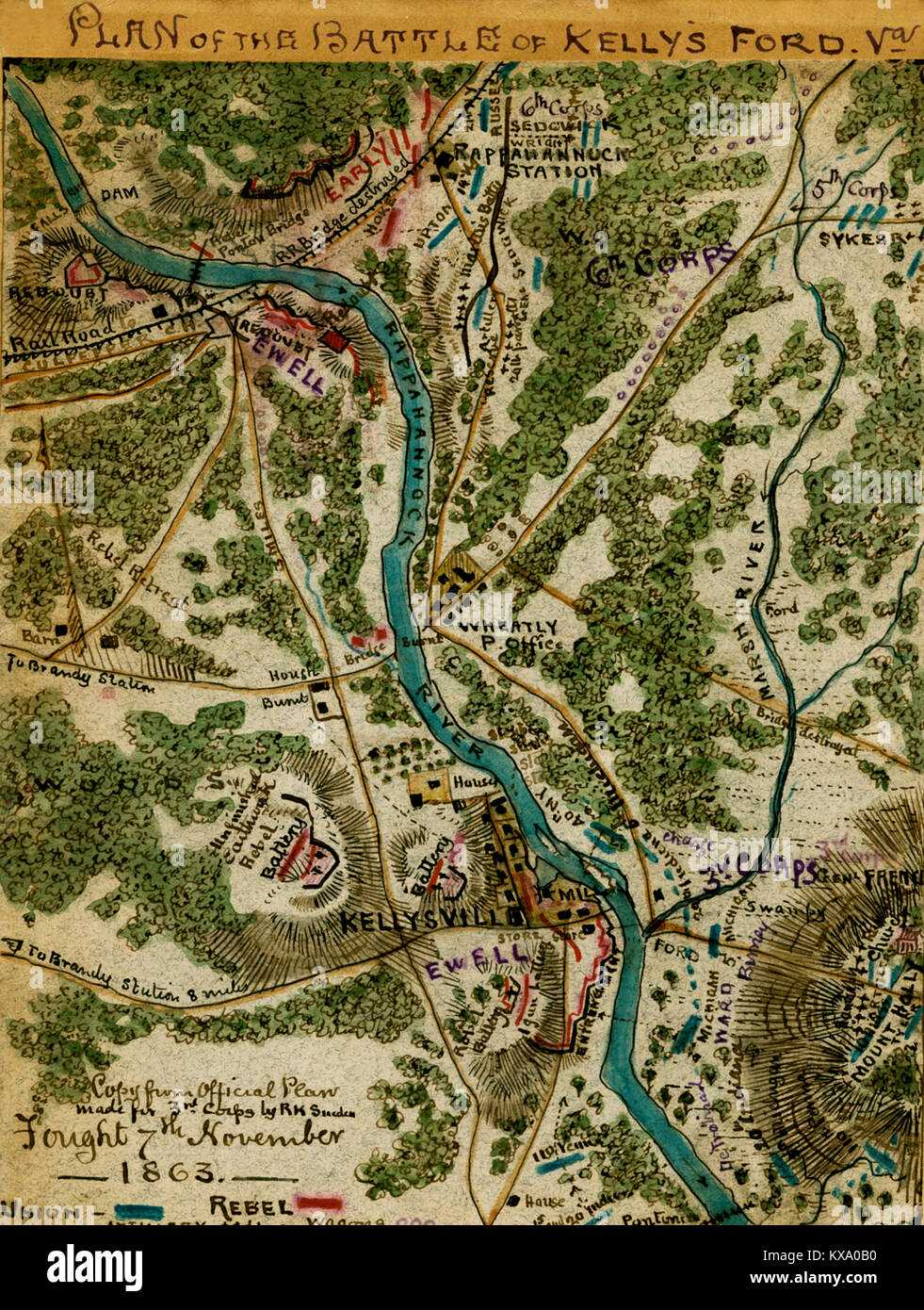 Plan of the Battle of Kelly's Ford, Va Stock Photo - Alamy