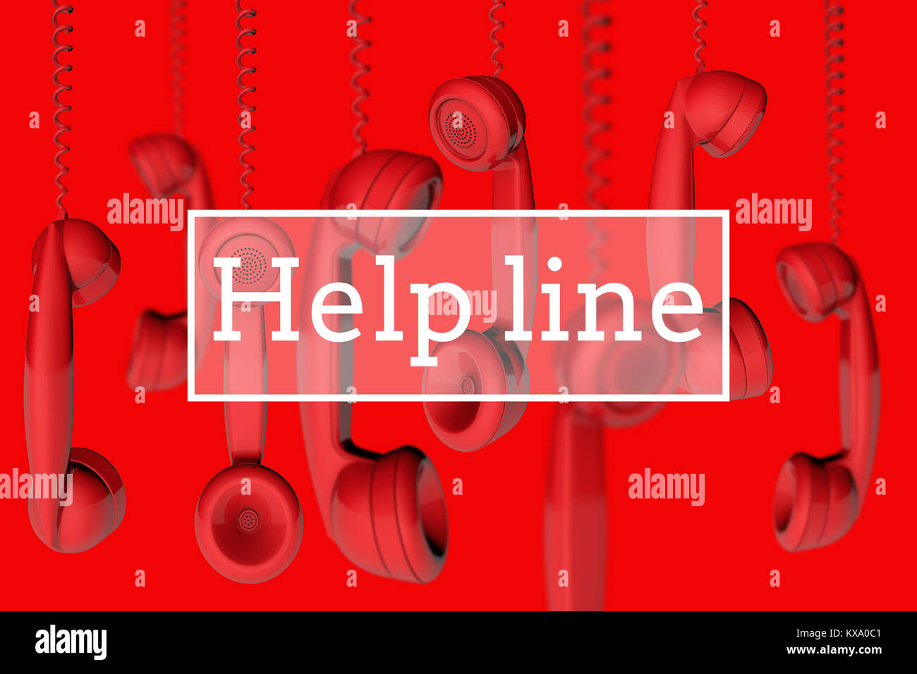 Hanging telephone handsets customer support message. 3D rendering Stock ...