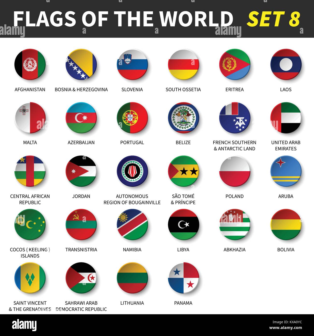 All flags of the world set 8 . Circle and concave design Stock Vector ...