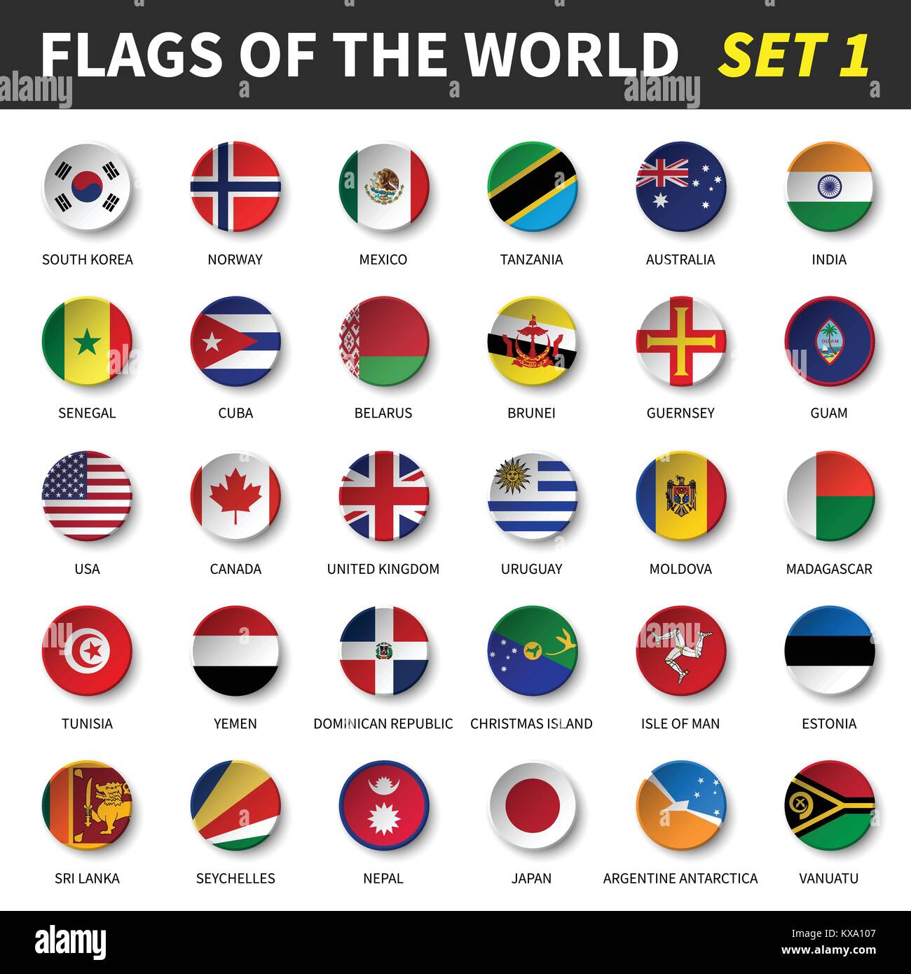 All flags of the world set 1 . Circle and concave design Stock Vector ...