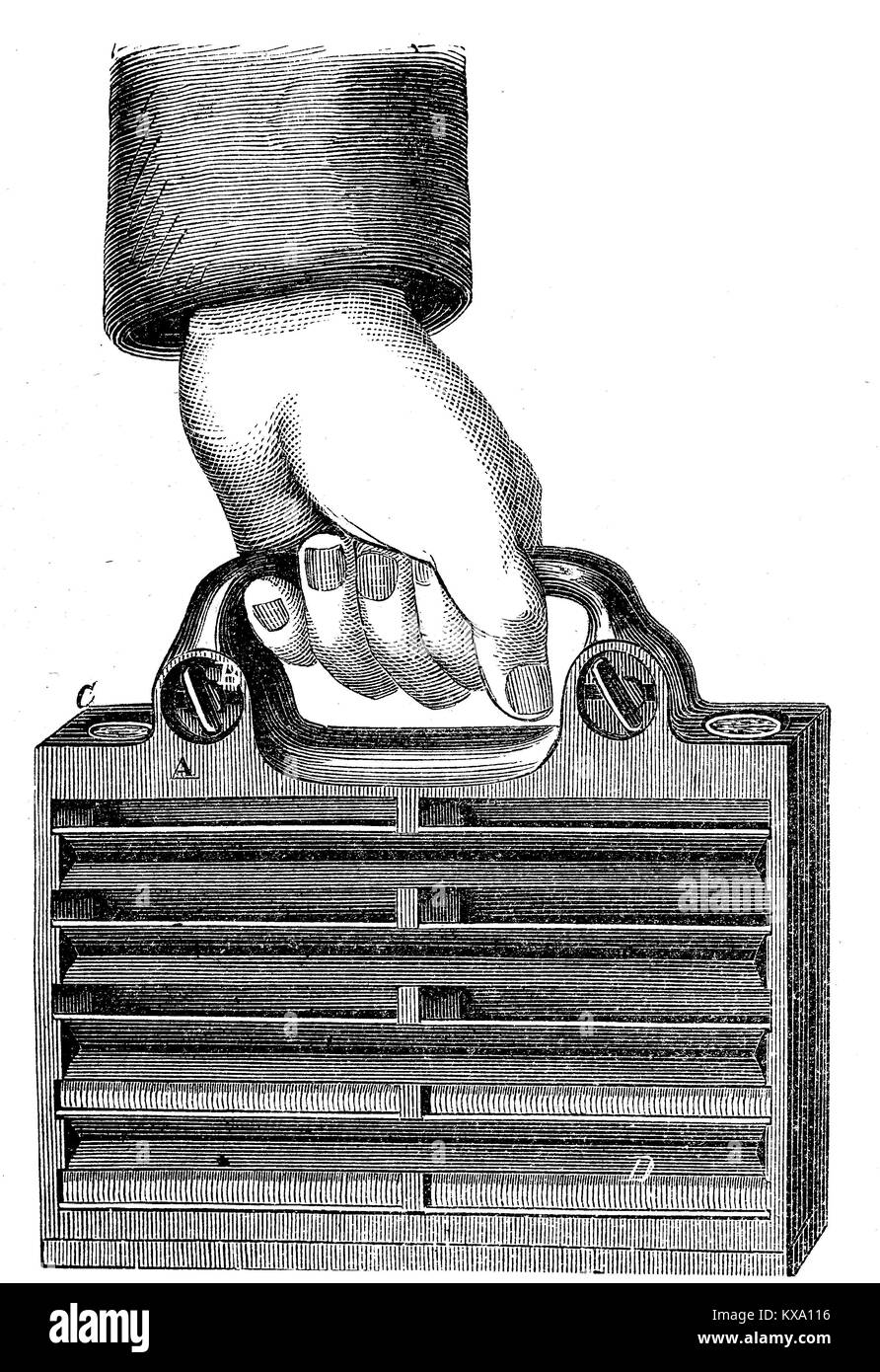 Illustration of a transportable coin box, new invention from America ...