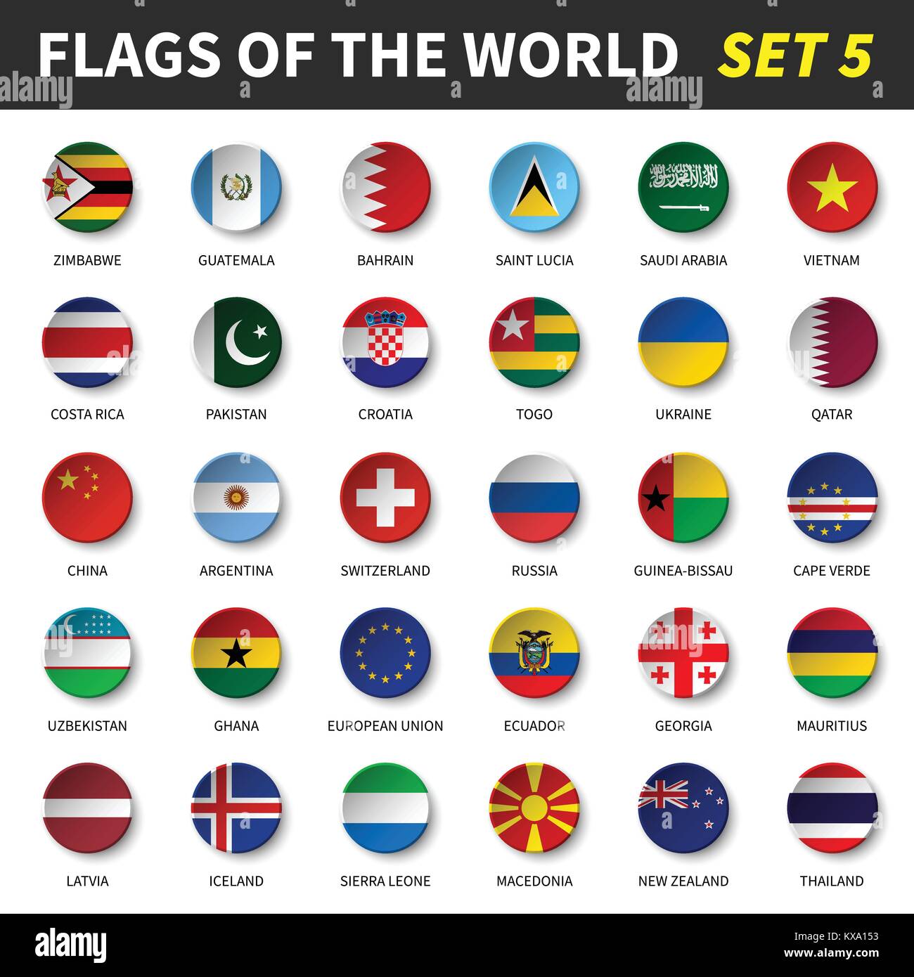 All flags of the world set 5 . Circle and concave design Stock Vector ...