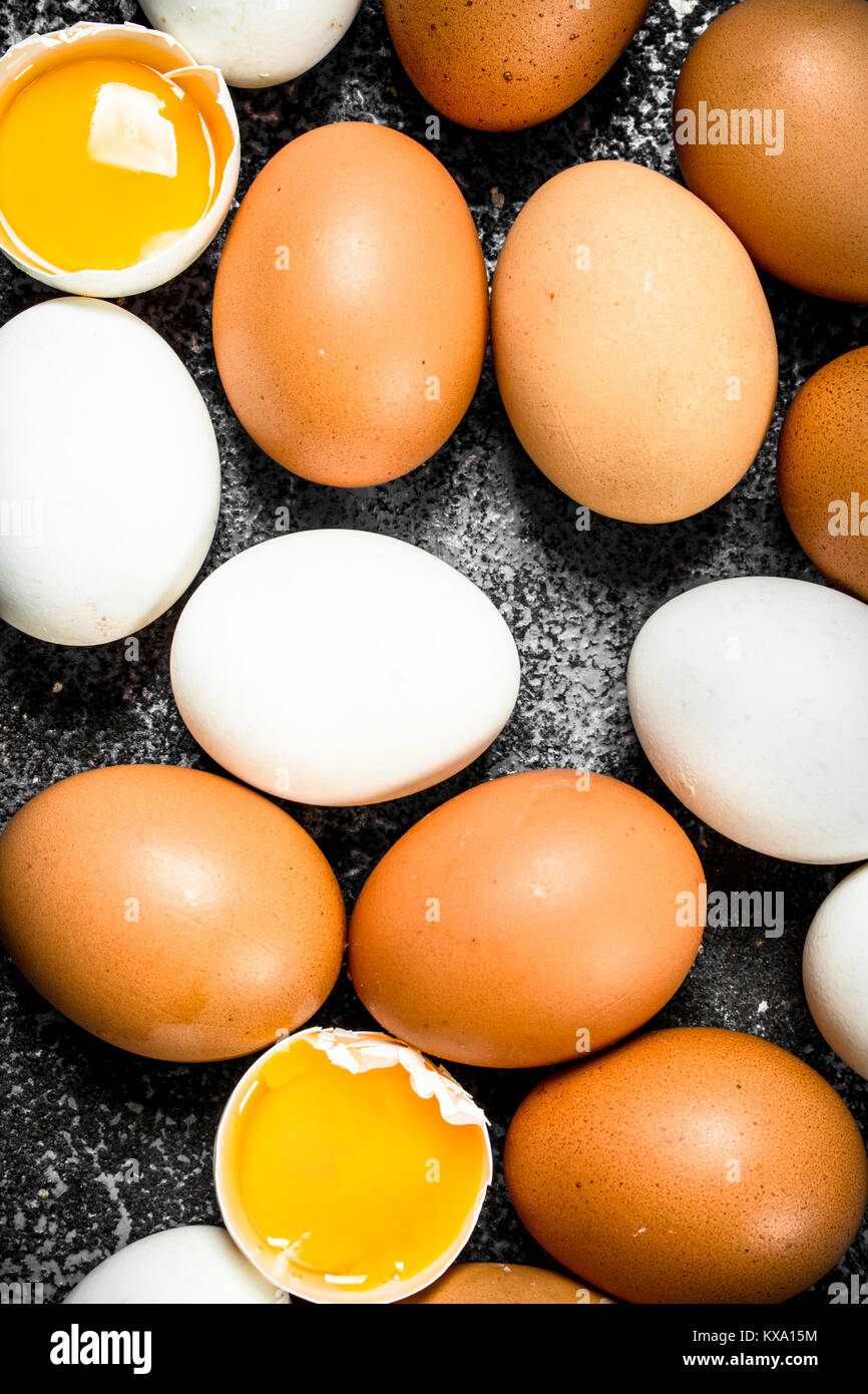 Fresh chicken eggs. On a rustic background Stock Photo - Alamy
