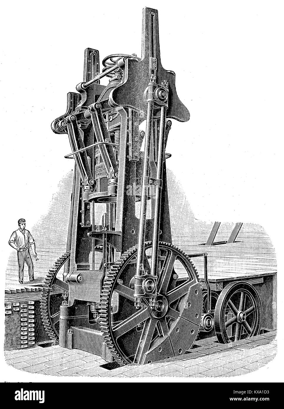 Ironmongery and Metal Industry, illustration of a drawing press with ...