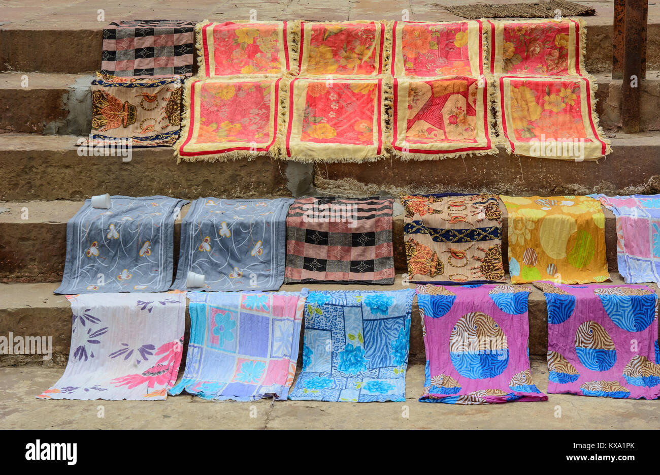 Drying clothes on the Ganges riverbank in Varanasi, India Stock Photo ...