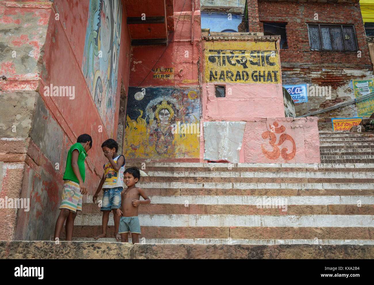 Varanasi, India - Jul 12, 2015. Children playing at Narad Ghat in ...