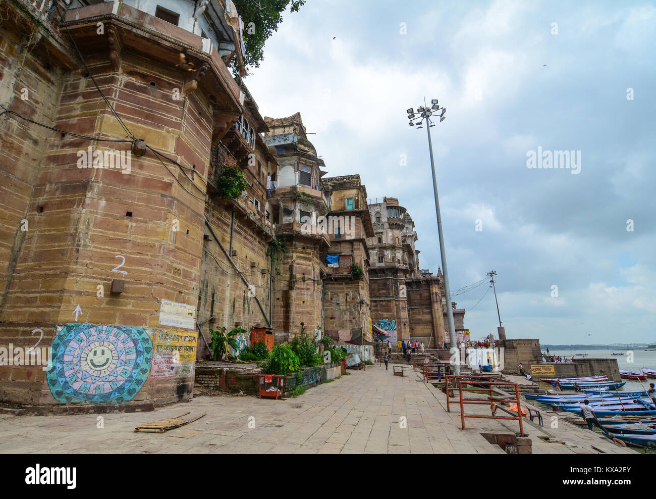 Varanasi, India - Jul 12, 2015. Ghats on Ganges Riverbank in Varanasi ...