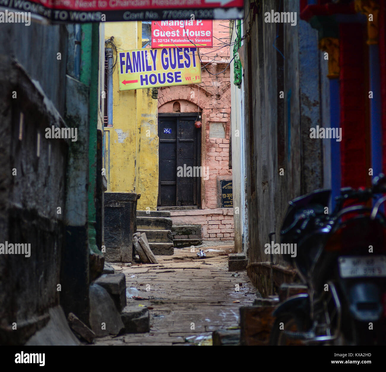 Varanasi, India - Jul 12, 2015. Street at old town in Varanasi, India ...
