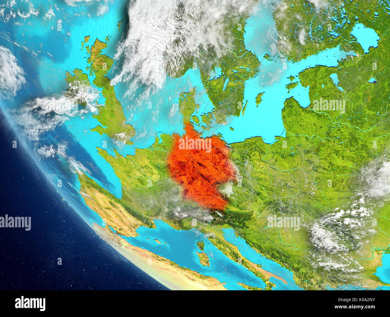 Germany from orbit of planet Earth with highly detailed surface ...