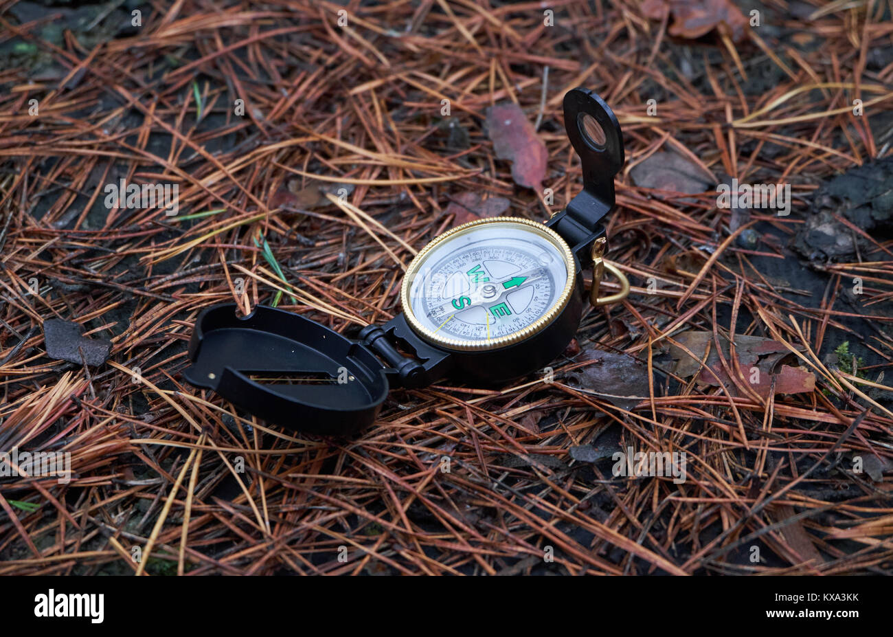 Compass on the ground. Helps people not to get lost Stock Photo - Alamy