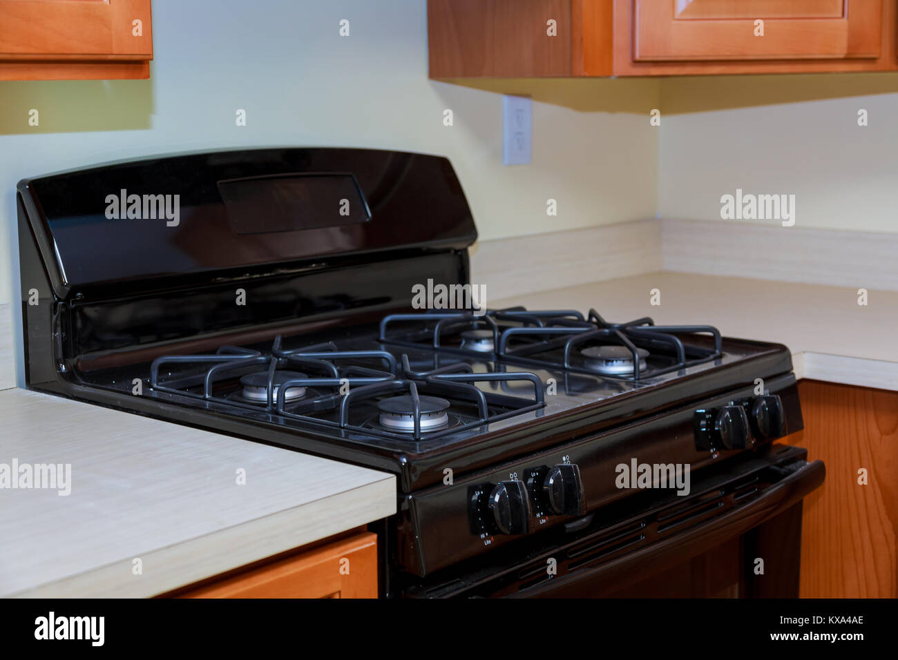 Close up image of the gas stove steal standing on kitchen gas stove ...