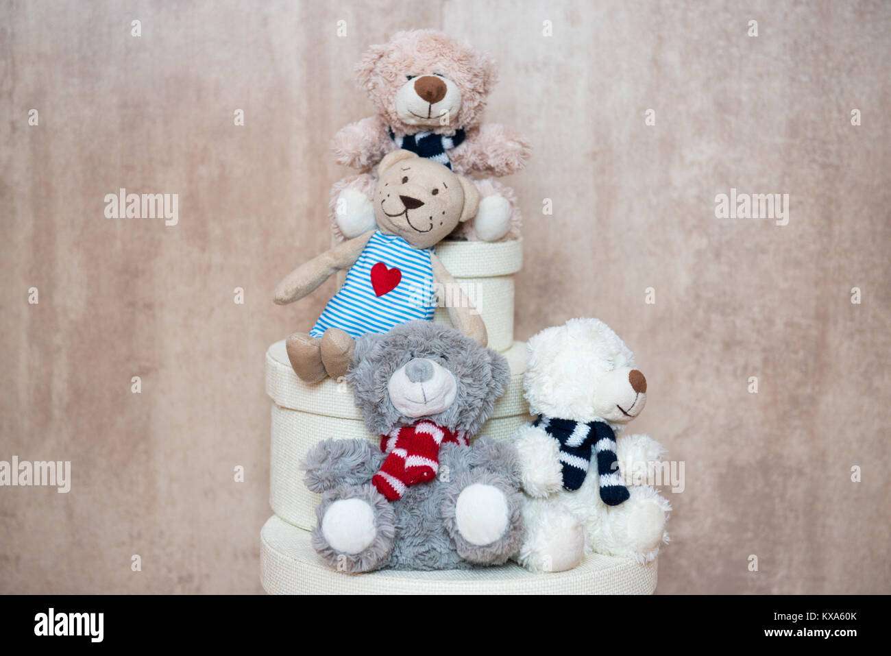 Three friends Teddy from the box Stock Photo - Alamy