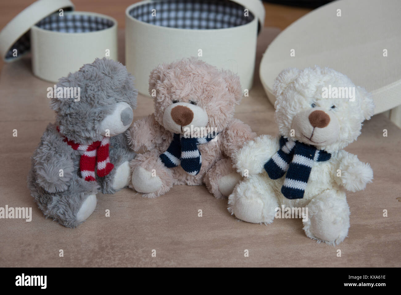Three friends Teddy from the box Stock Photo - Alamy