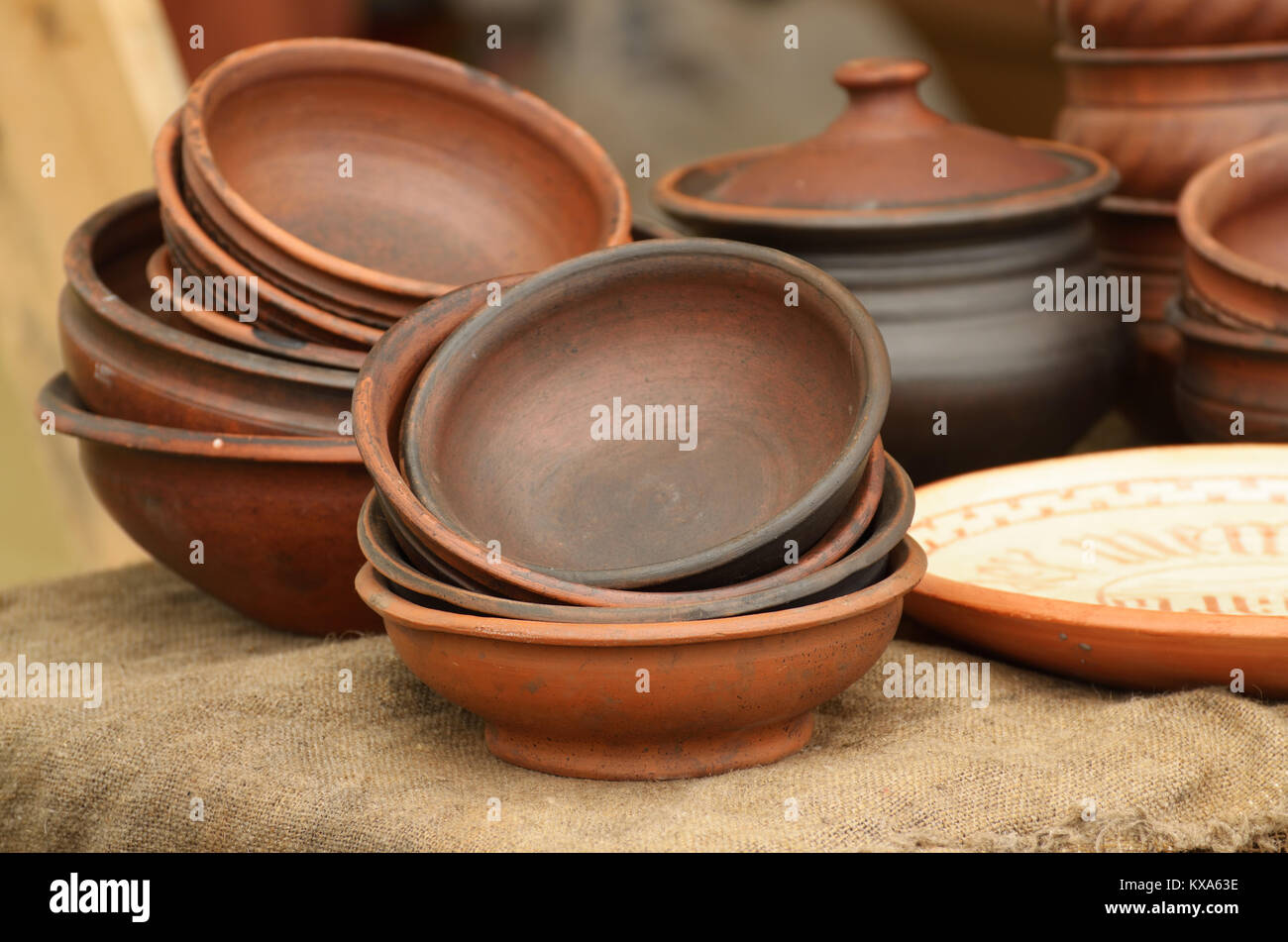 Artisanal pottery.made utensils for food from clay Stock Photo - Alamy