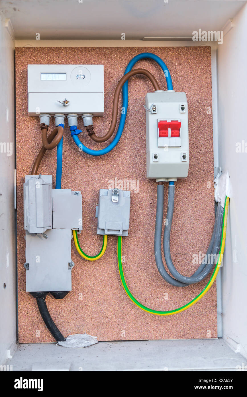 Closeup view of automatic electric fuses box Stock Photo - Alamy