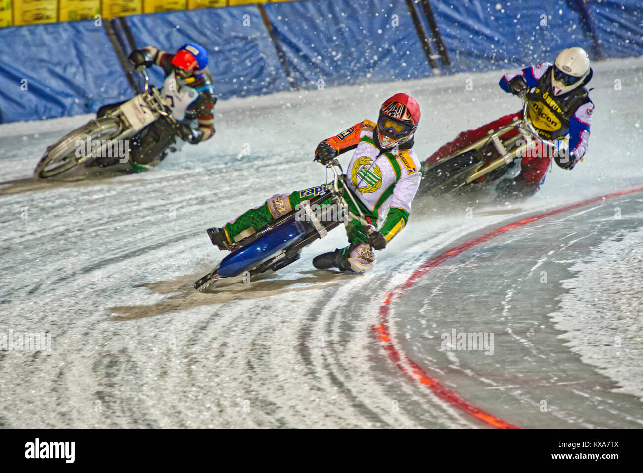 Three ice racing riders in full speed in Sweden Stock Photo - Alamy